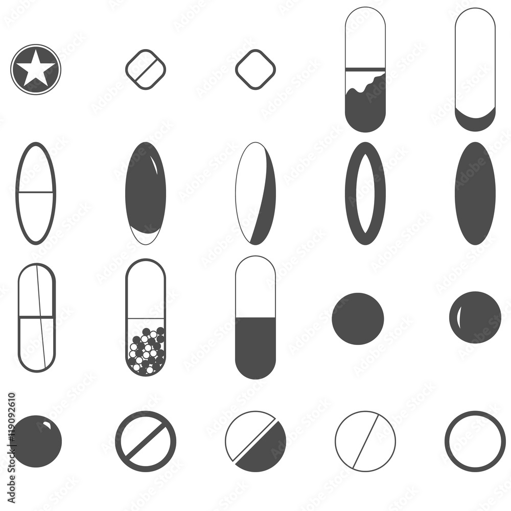Vector black pills icon set Stock Vector | Adobe Stock