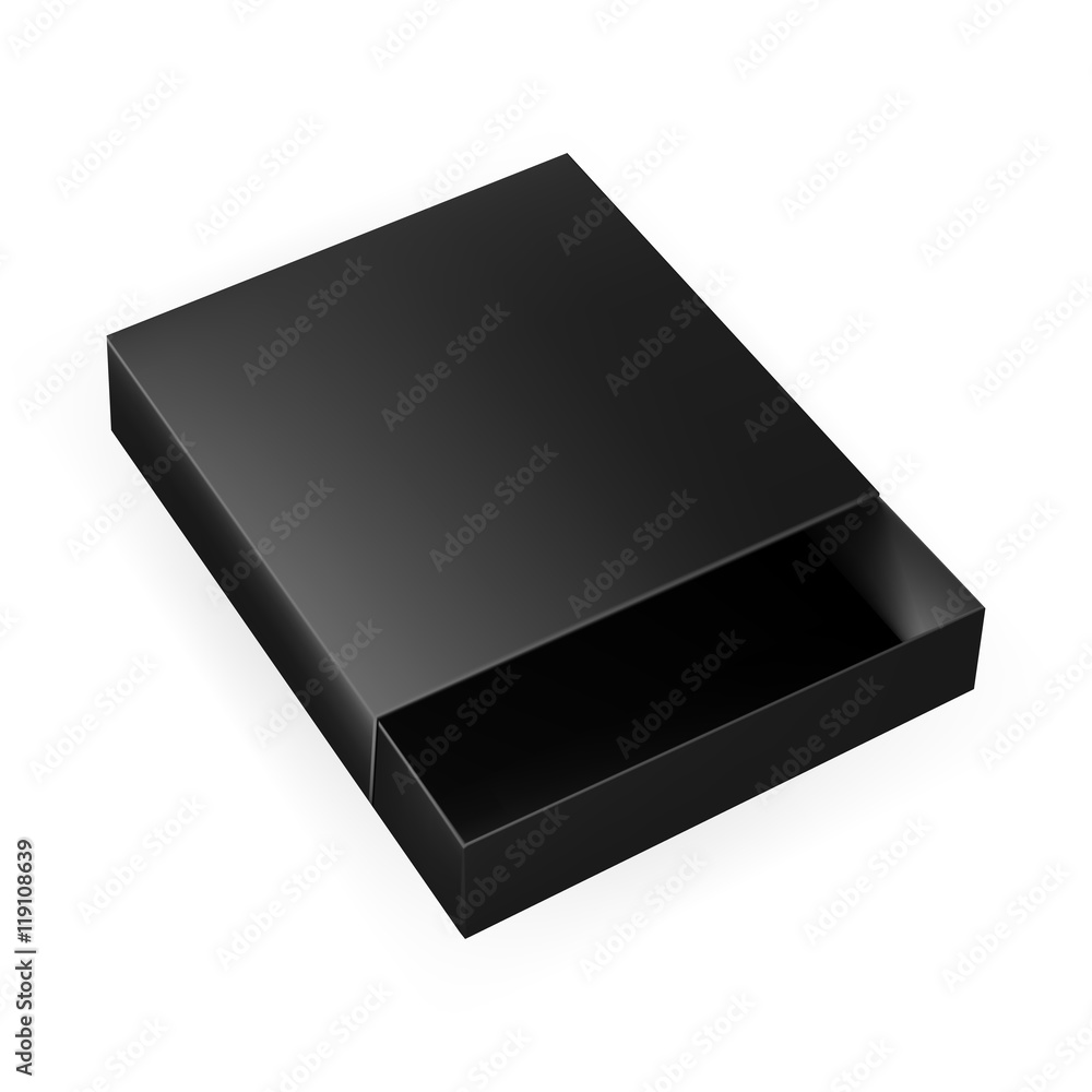 VECTOR PACKAGING: Open black packaging box, top view on isolated white ...