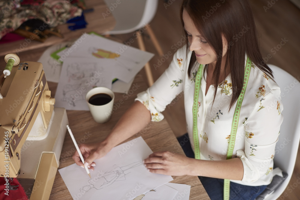 High angle view of busy tailor foto de Stock | Adobe Stock