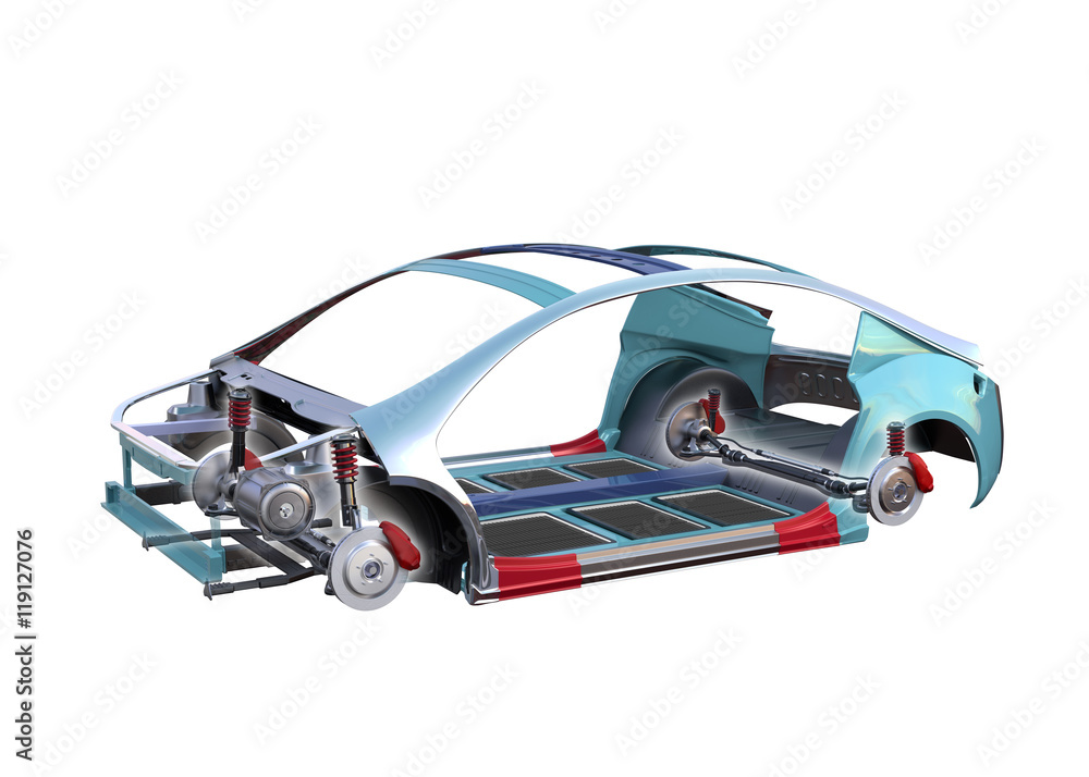 Electric vehicle body frame isolated on white background. 3D rendering ...