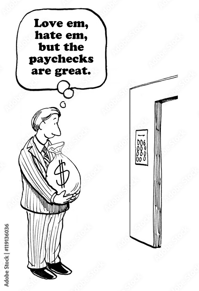 Business cartoon about appreciating paychecks. Stock Illustration ...