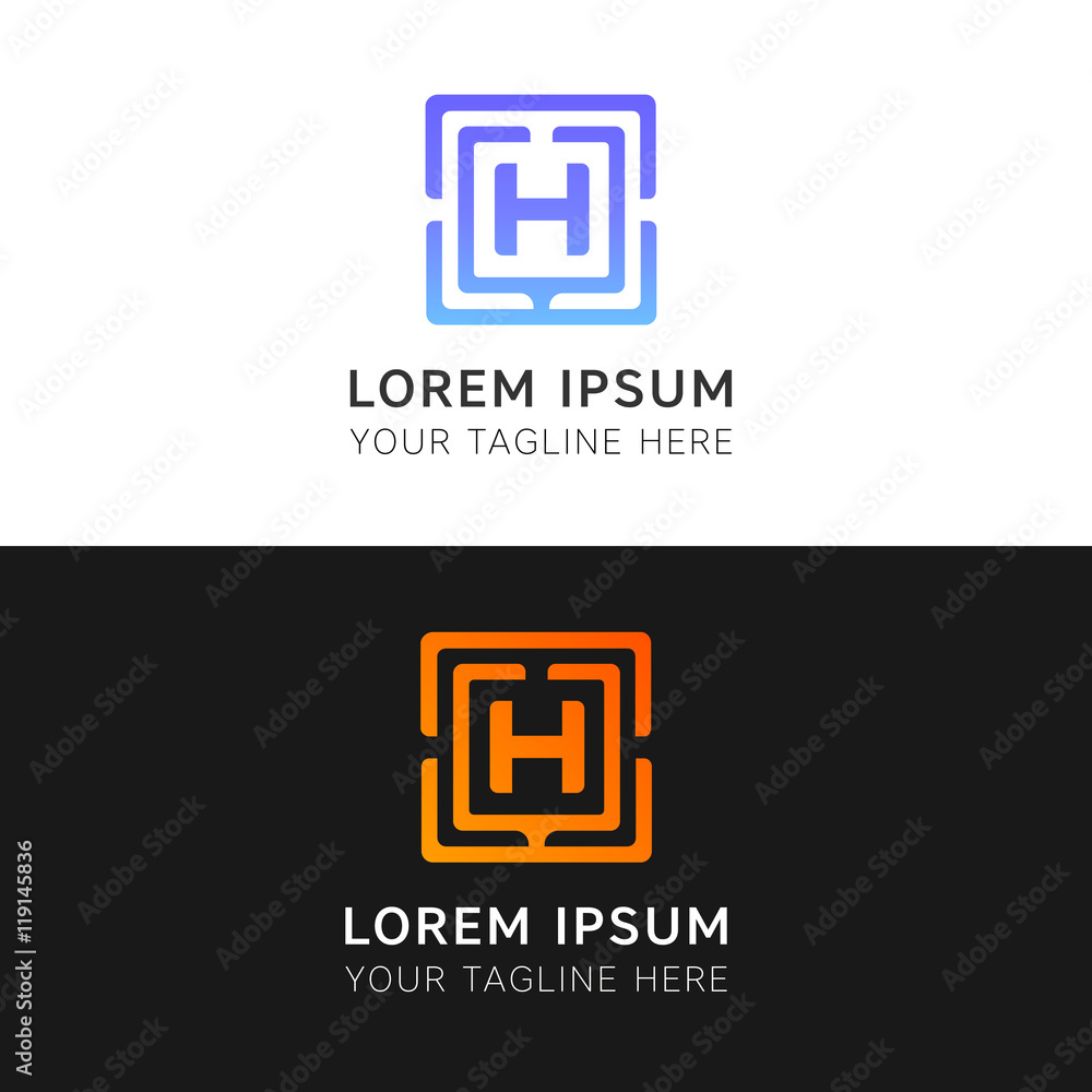 Abstract lines sign iconic square logo vector design. H letter e Stock ...