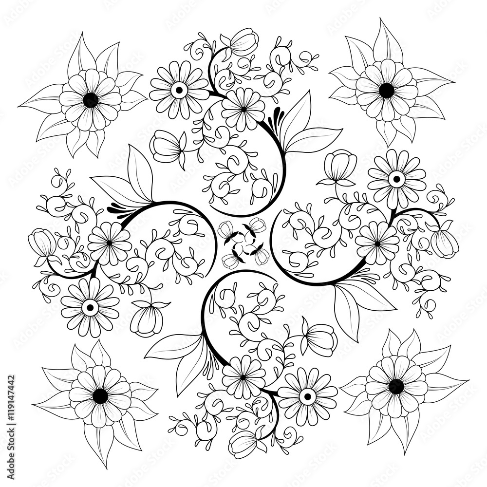 Hand drawn floral coloring page. Background, cover Stock Vector | Adobe ...