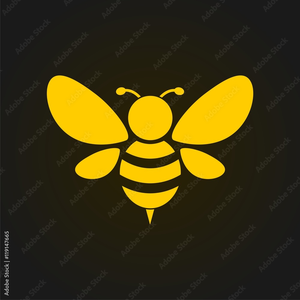 Vector golden bee icon on black background. Abstract bee silhouette ...