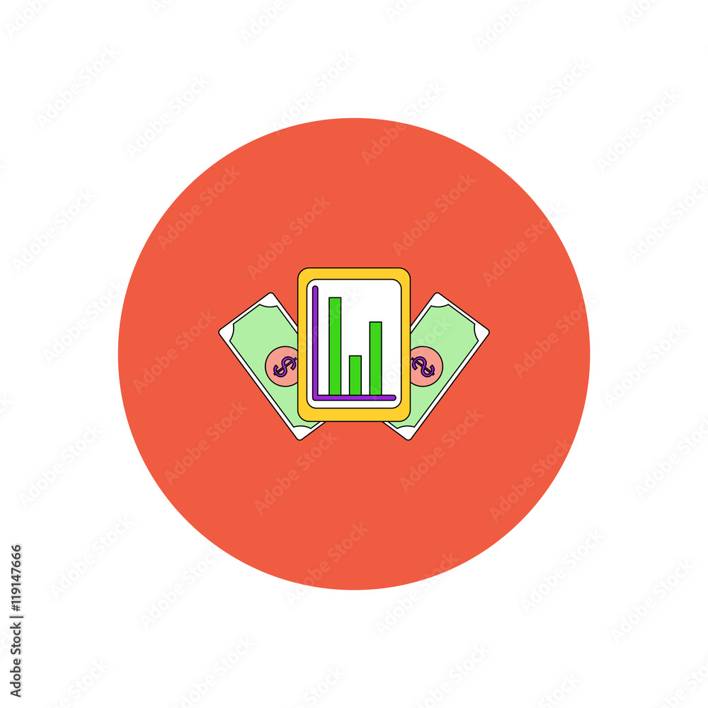 Vector illustration in flat design of column chart and money Stock ...