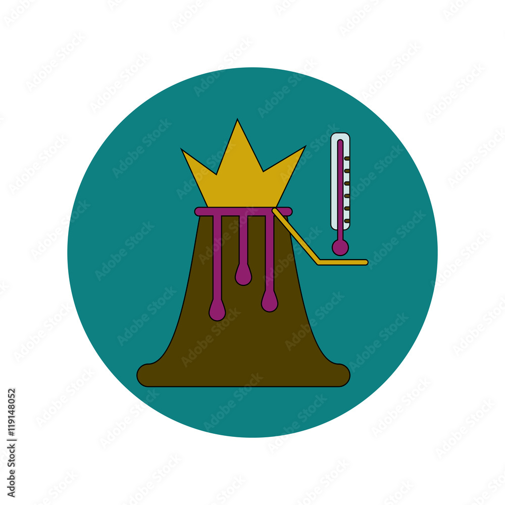 Vector illustration in flat design of volcano explosion and thermometer ...