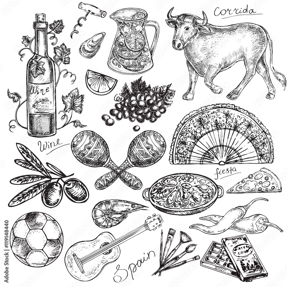 hand drawn sketch illustration Spain Stock Vector | Adobe Stock