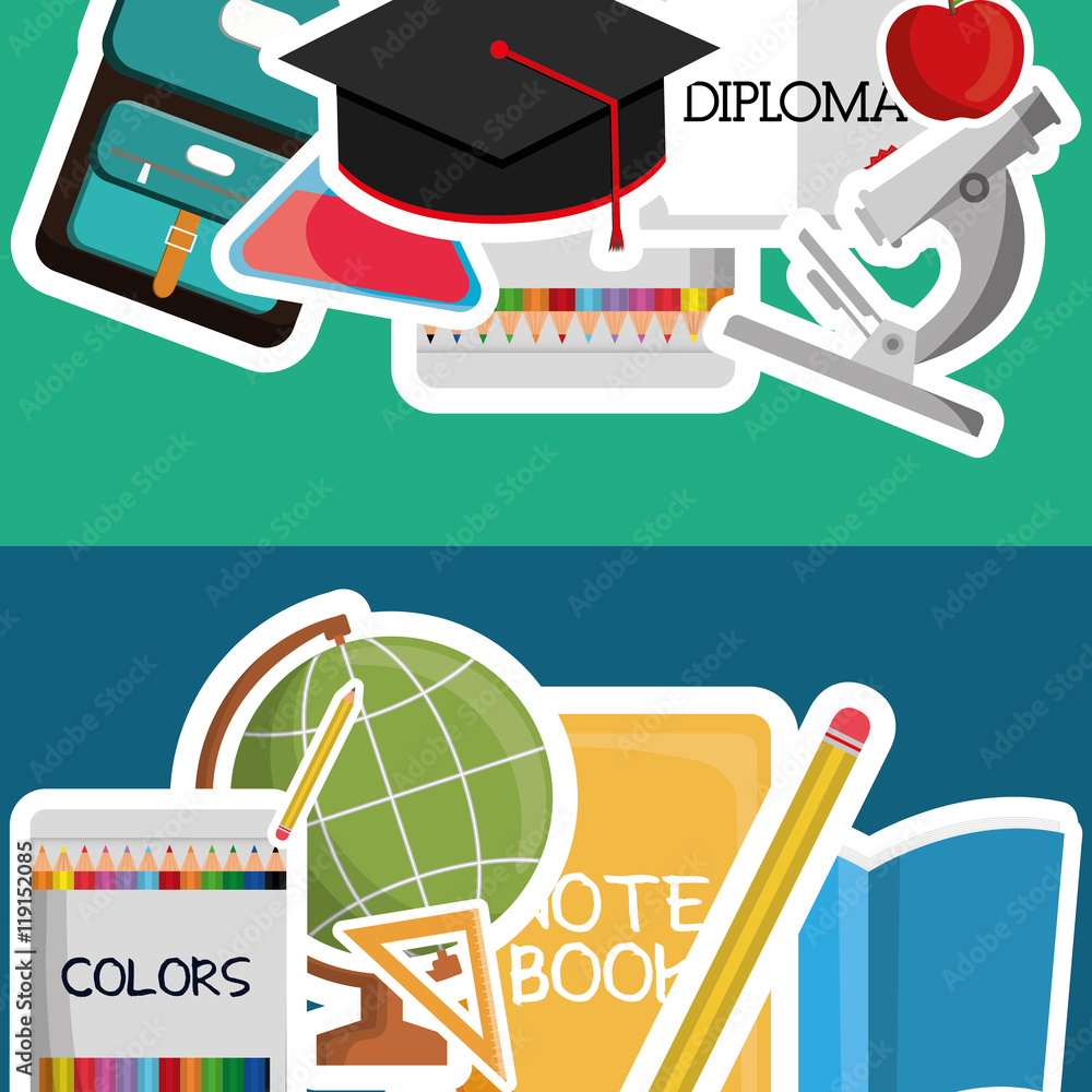 graduation cap planet sphere diploma colors pencil back to shool ...