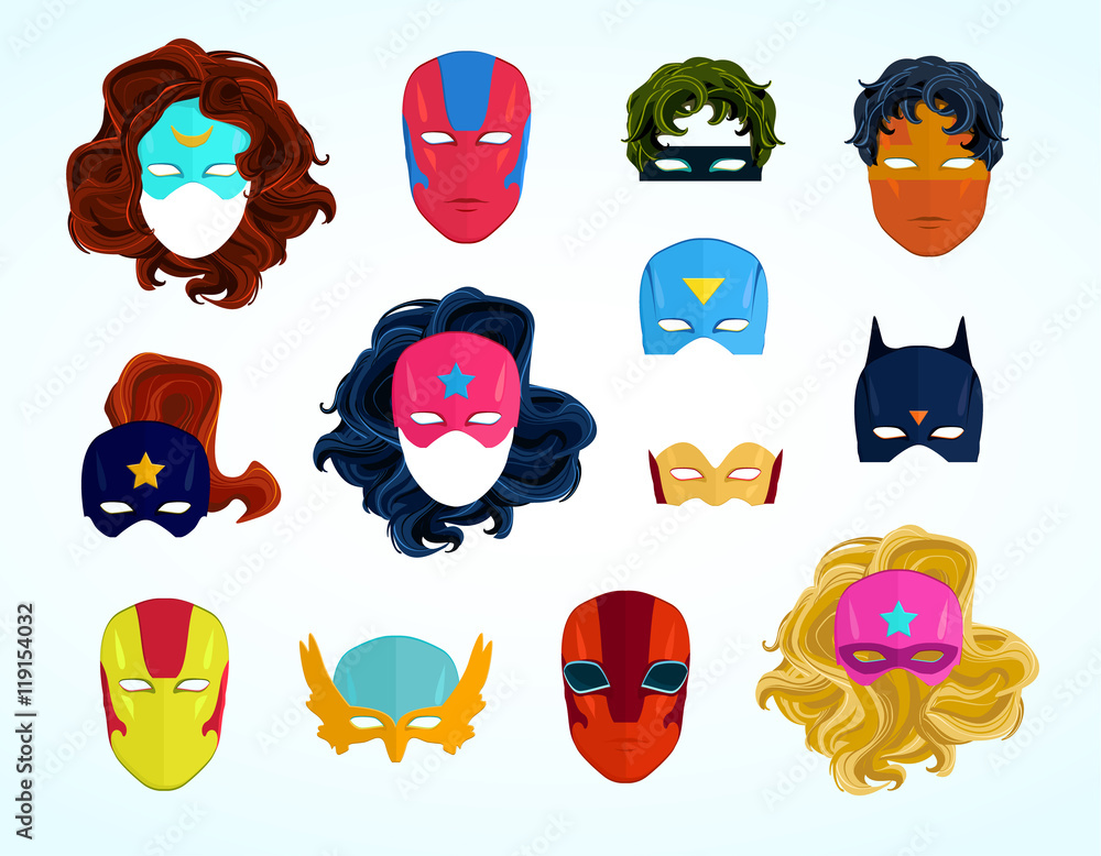 Comic Superhero masks set. Superhero photo props, heroic face ...