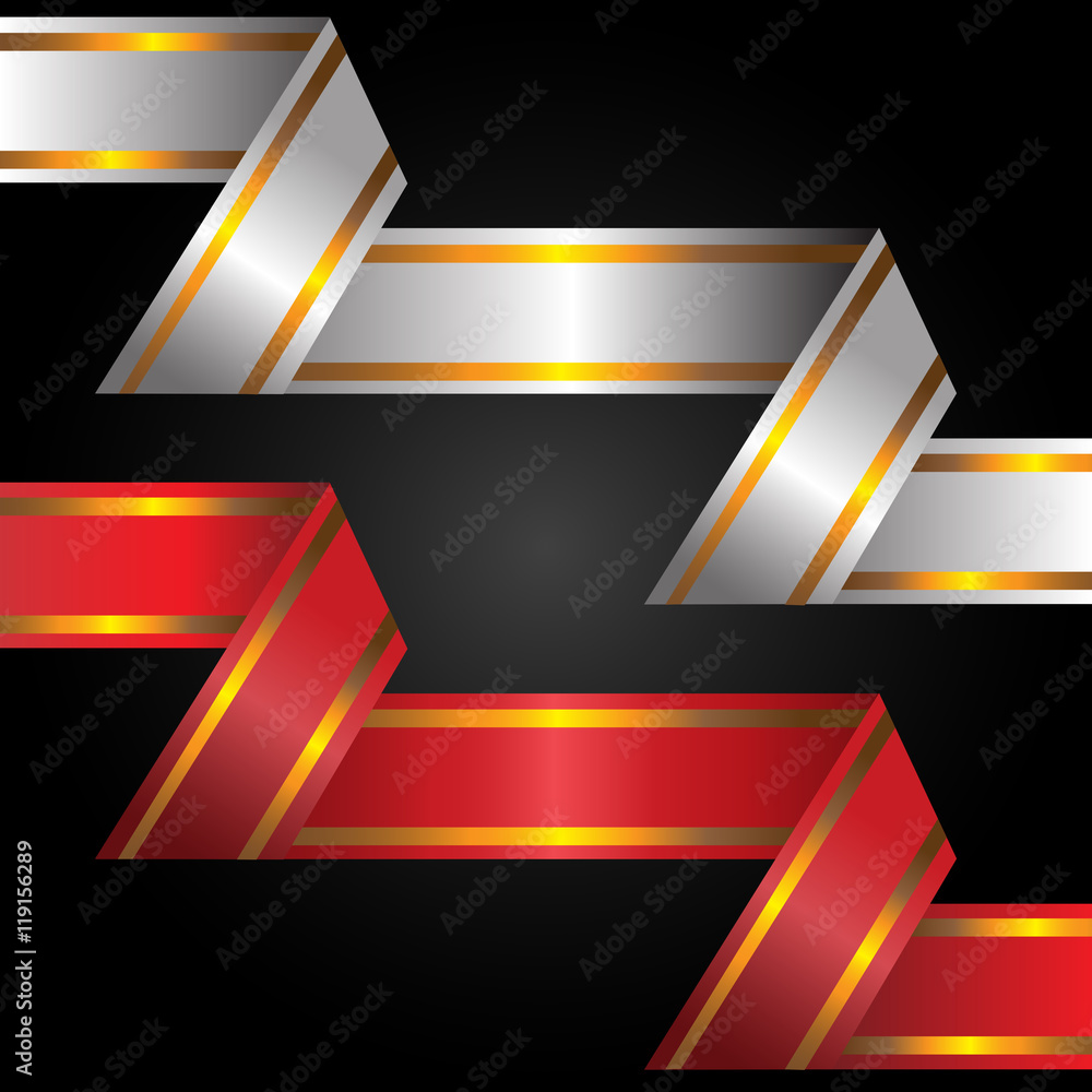 Vector white and red ribbon and gold line design on black background ...