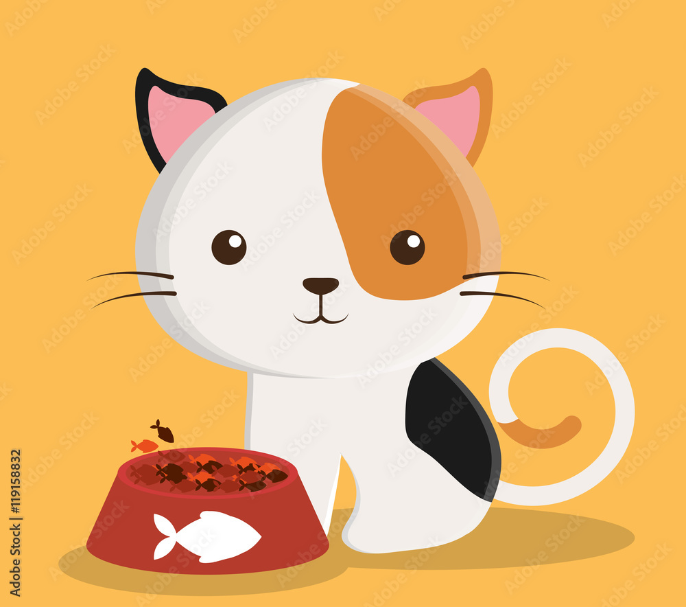 cat food fish cartoon pet animal con. Colorful and flat design. Vector ...
