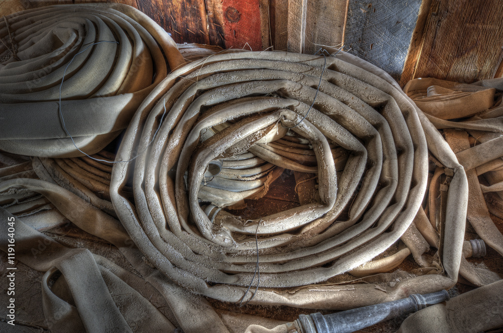 This rotting old fire hose is in the firehouse in the ghost town of ...