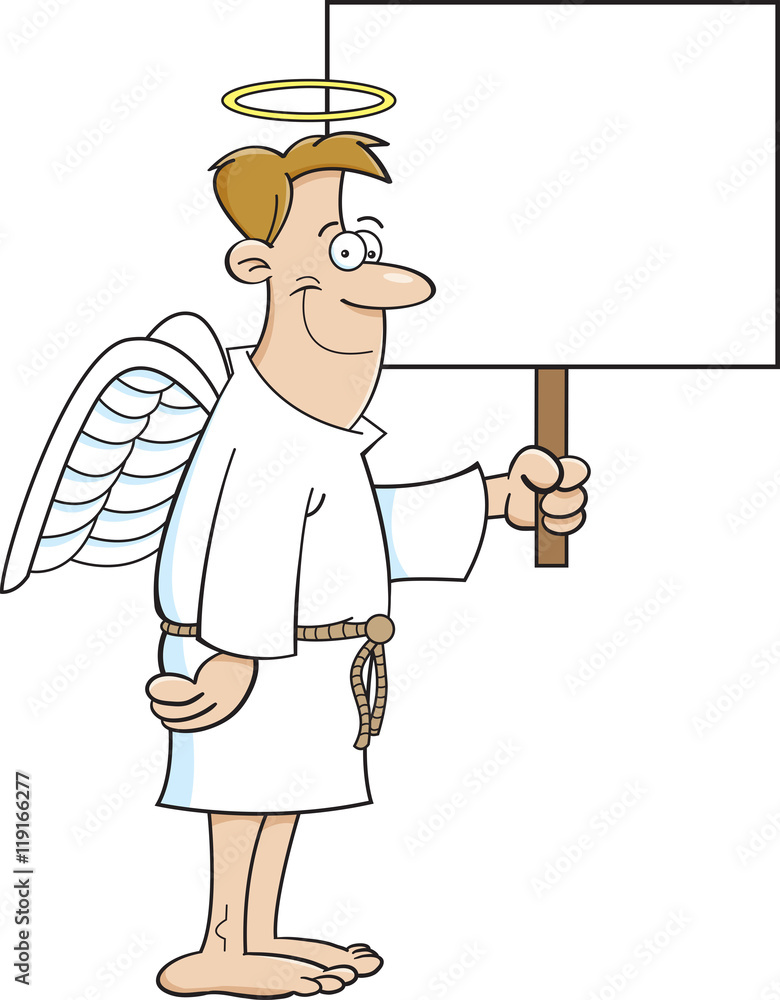 Cartoon illustration of an angel holding a sign. Stock Vector | Adobe Stock