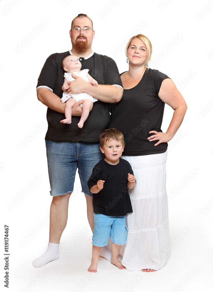 Overweight family with newborn baby. Healthy lifestyle concept ...