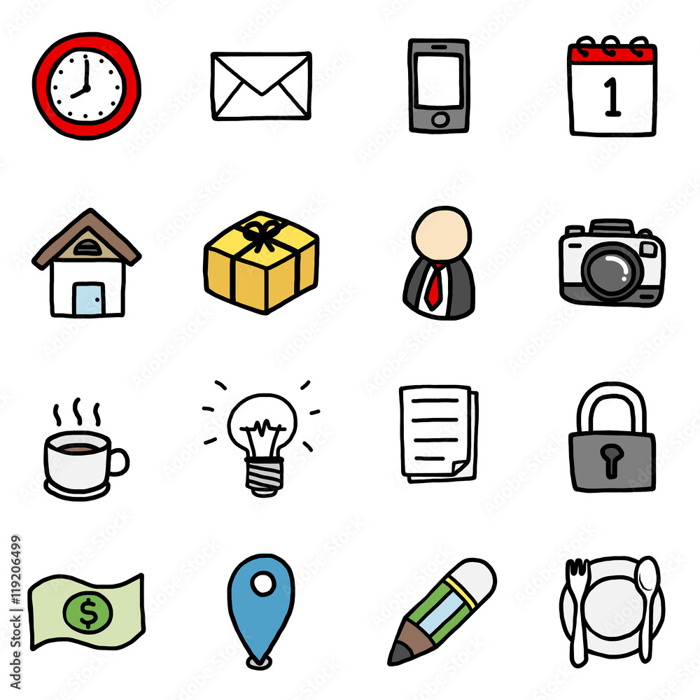 business objects or icons set/ cartoon vector and illustration, hand ...