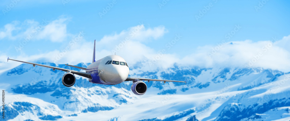 Airplane with background of snow mountain, exploration conceptua Stock ...