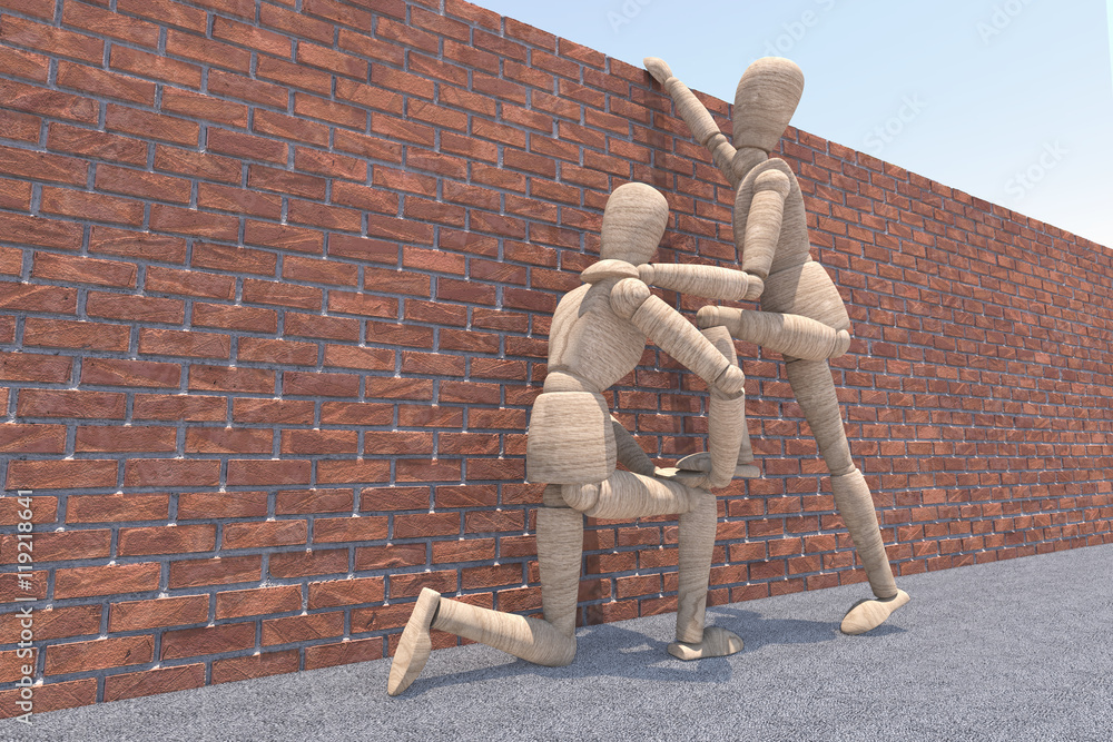 Team work. Two friends working together to overcome and obstacle Stock ...