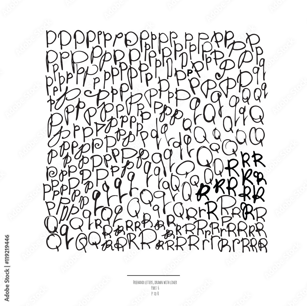 Large vector set of hand drawn with black liner letters, isolated on ...