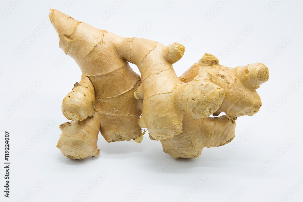 Fresh raw ginger on white background Stock Photo | Adobe Stock
