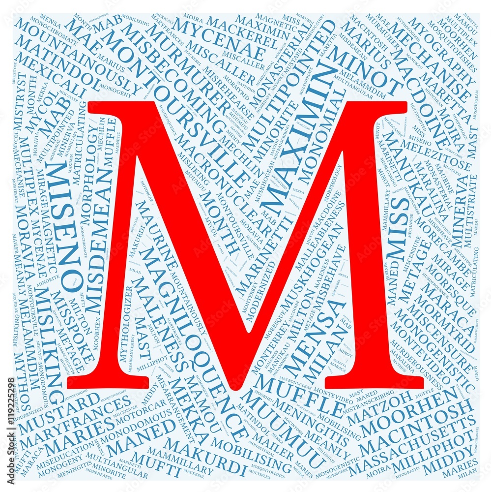 Letter M With 100 Words Word Cloud Starting With Letter M Stock