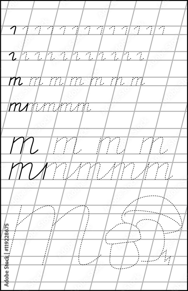 Page with exercises for children on a paper in line with letter M ...