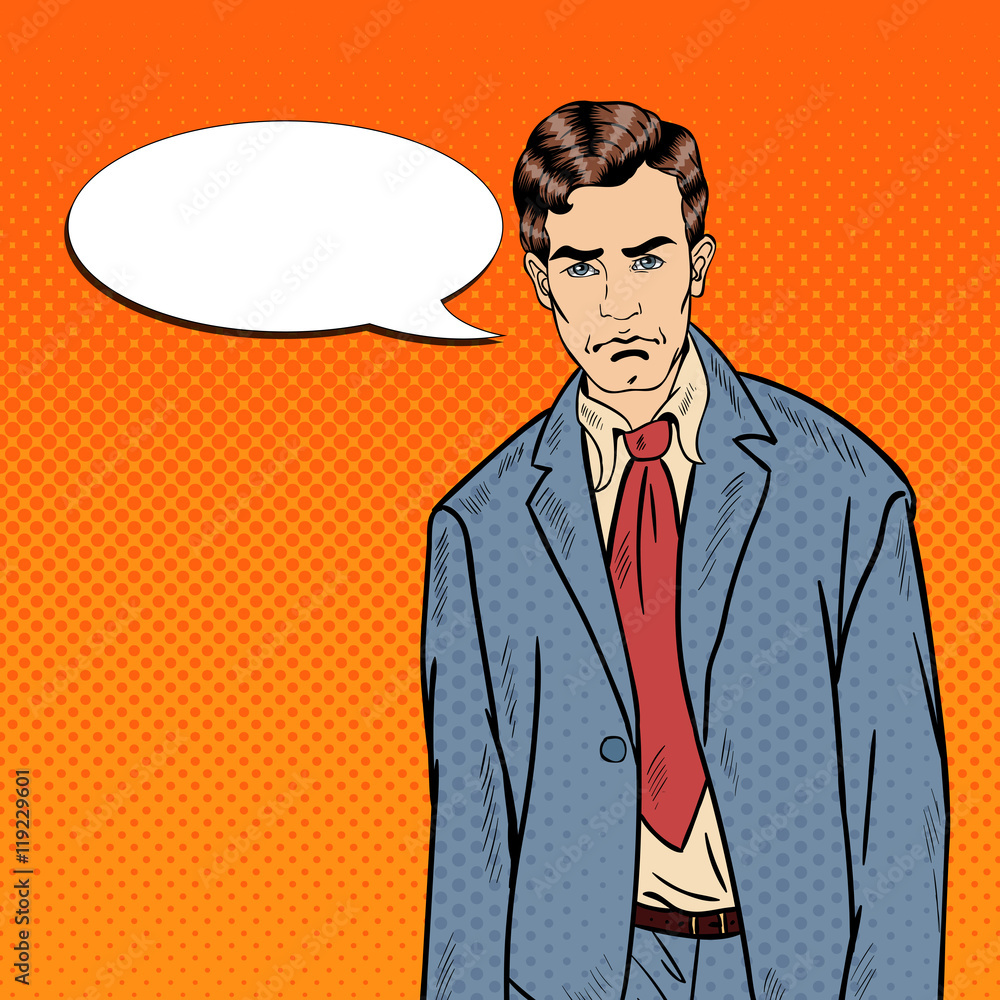 Vettoriale Stock Pop Art Sad Depressed Businessman with Comic Speech ...