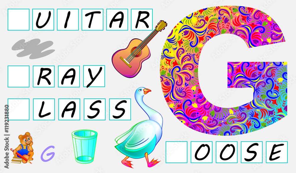 Educational page for children with letter G for study English. Need to ...