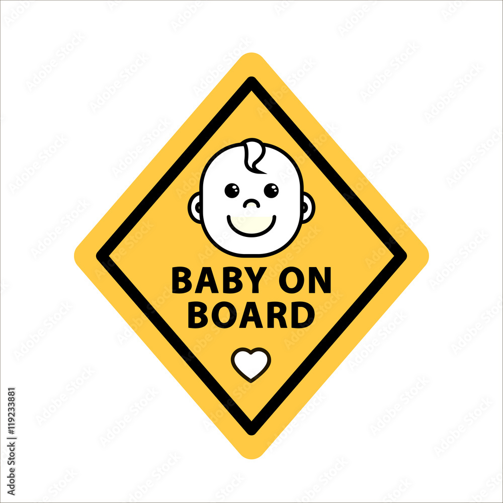Baby on board sign on yellow rhombus, flat vector illustration Stock ...