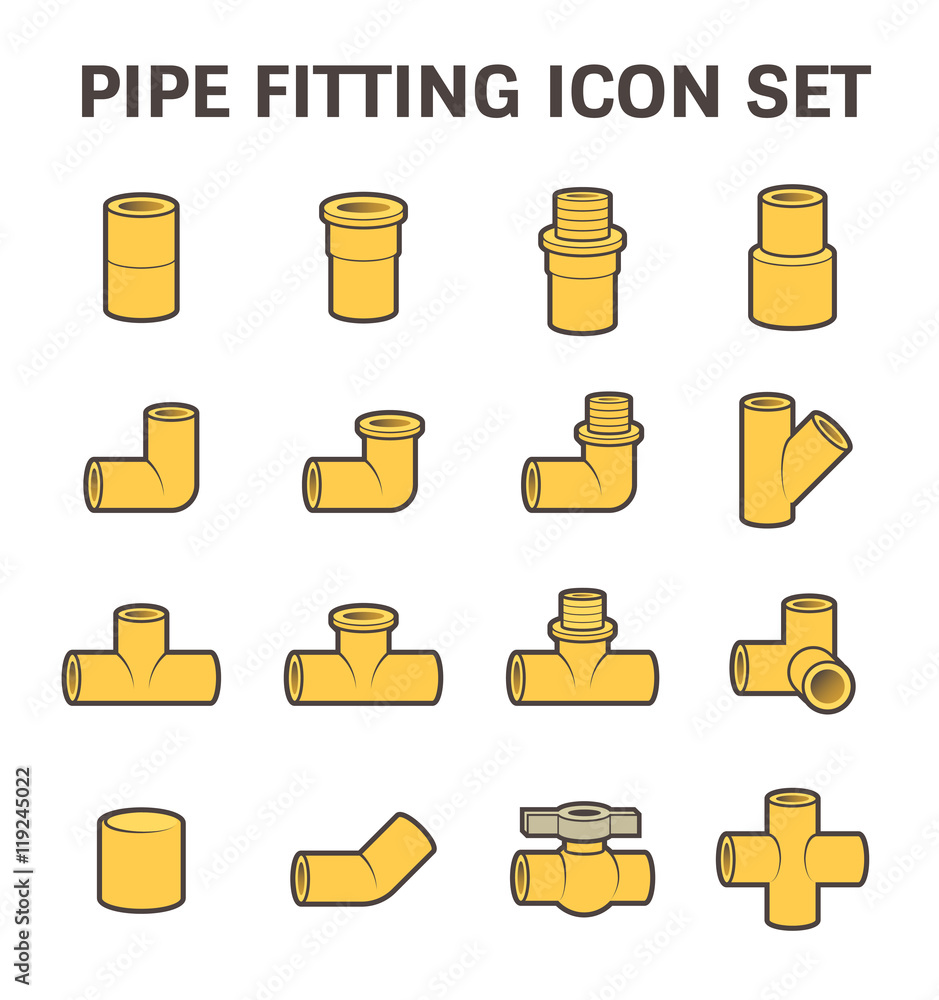 PVC or plastic pipe fitting vector icon. Include straight, nipple ...