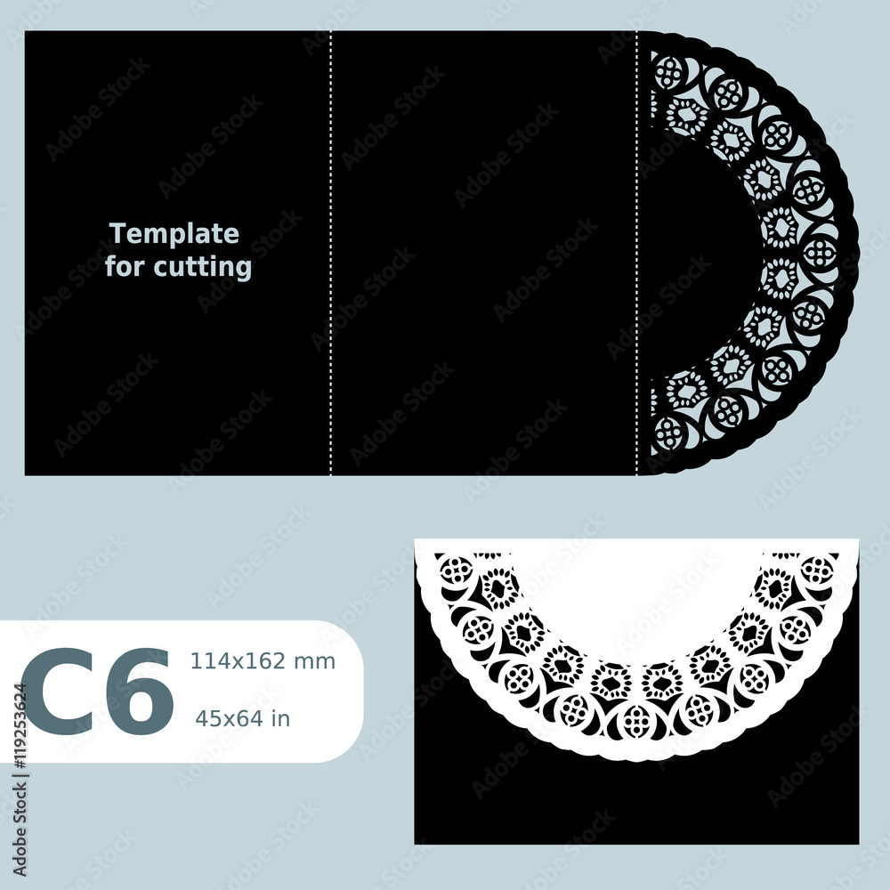 C6 paper openwork greeting card, template for cutting, lace invitation ...