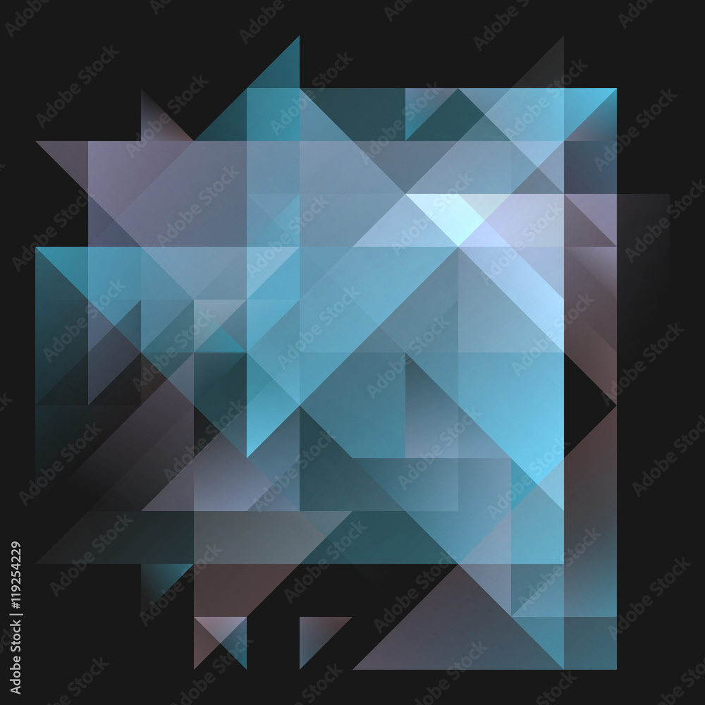 Abstract 2D geometric blue and cyan background with triangles in random ...