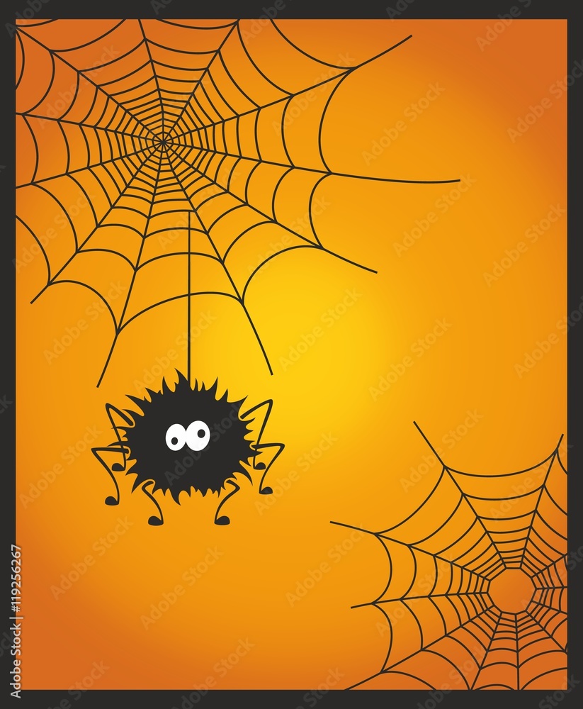 Cute spider with a web. Vector illustration of a cartoon spider. Happy ...