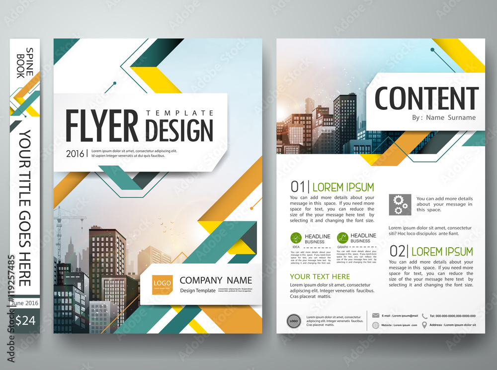 Green and orange abstract shape design on portfolio in A4 layout ...