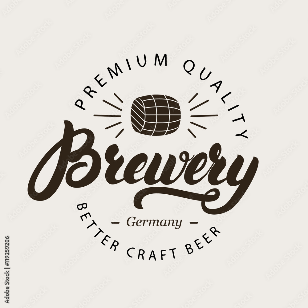 Brewery hand written calligraphy lettering logo, badge, label or emblem ...
