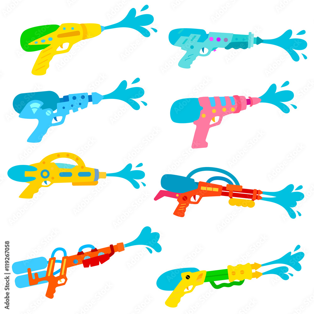 Water gun set. Water pistols shoot water vector illustration. children ...