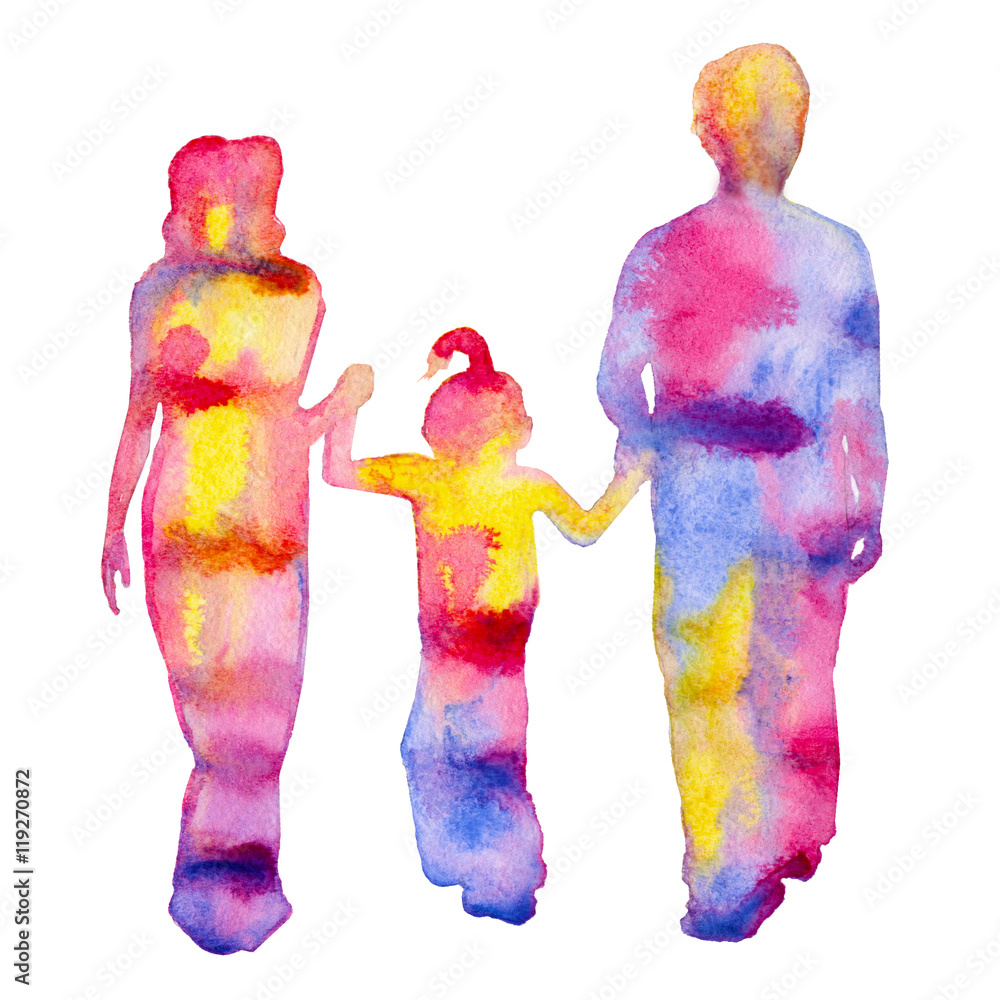 Family. Colored silhouette of people. Isolated on a white background ...