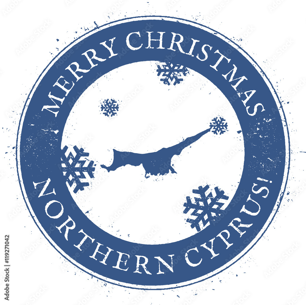 Northern Cyprus map. Vintage Merry Christmas Northern Cyprus Stamp ...