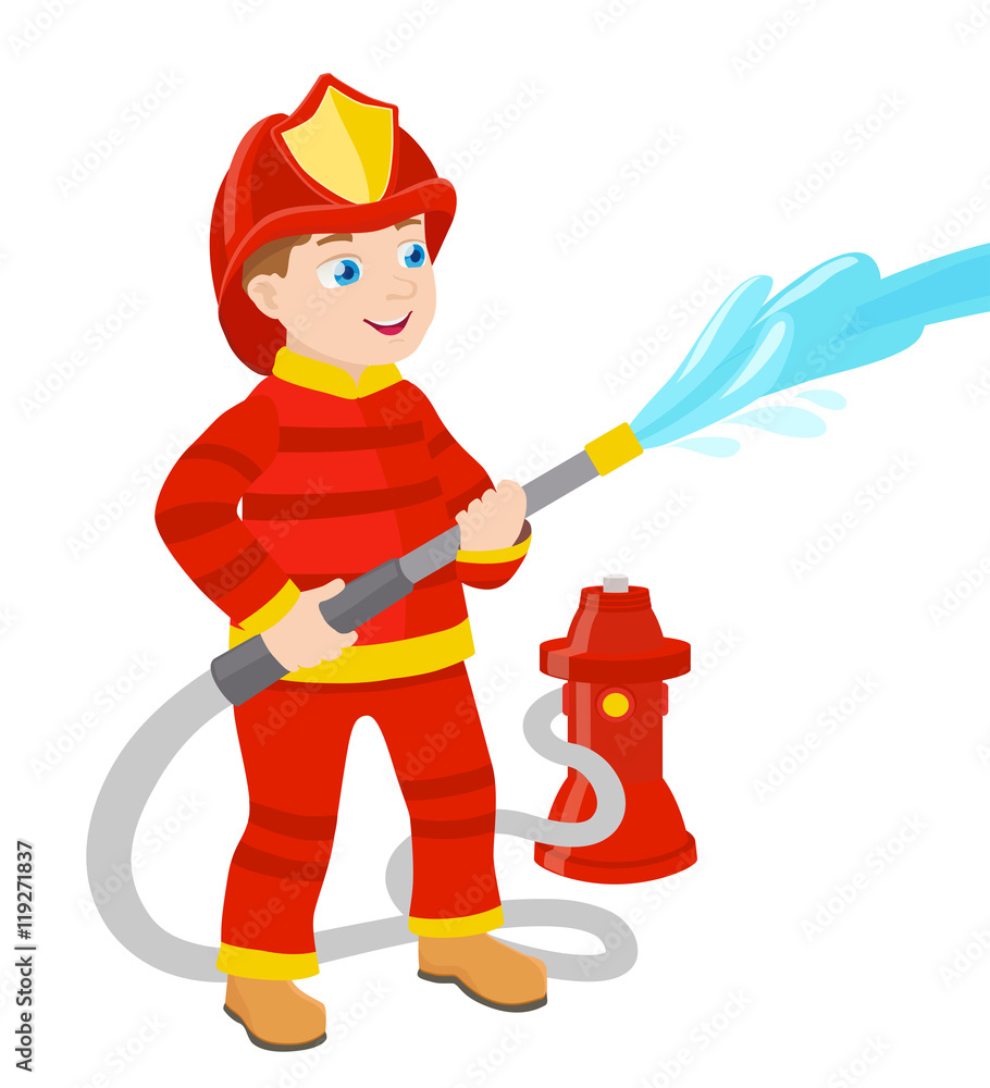 cartoon young fireman vector illustration Stock Vector | Adobe Stock