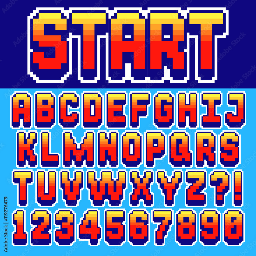 Pixel retro font Video computer game design Stock Vector | Adobe Stock