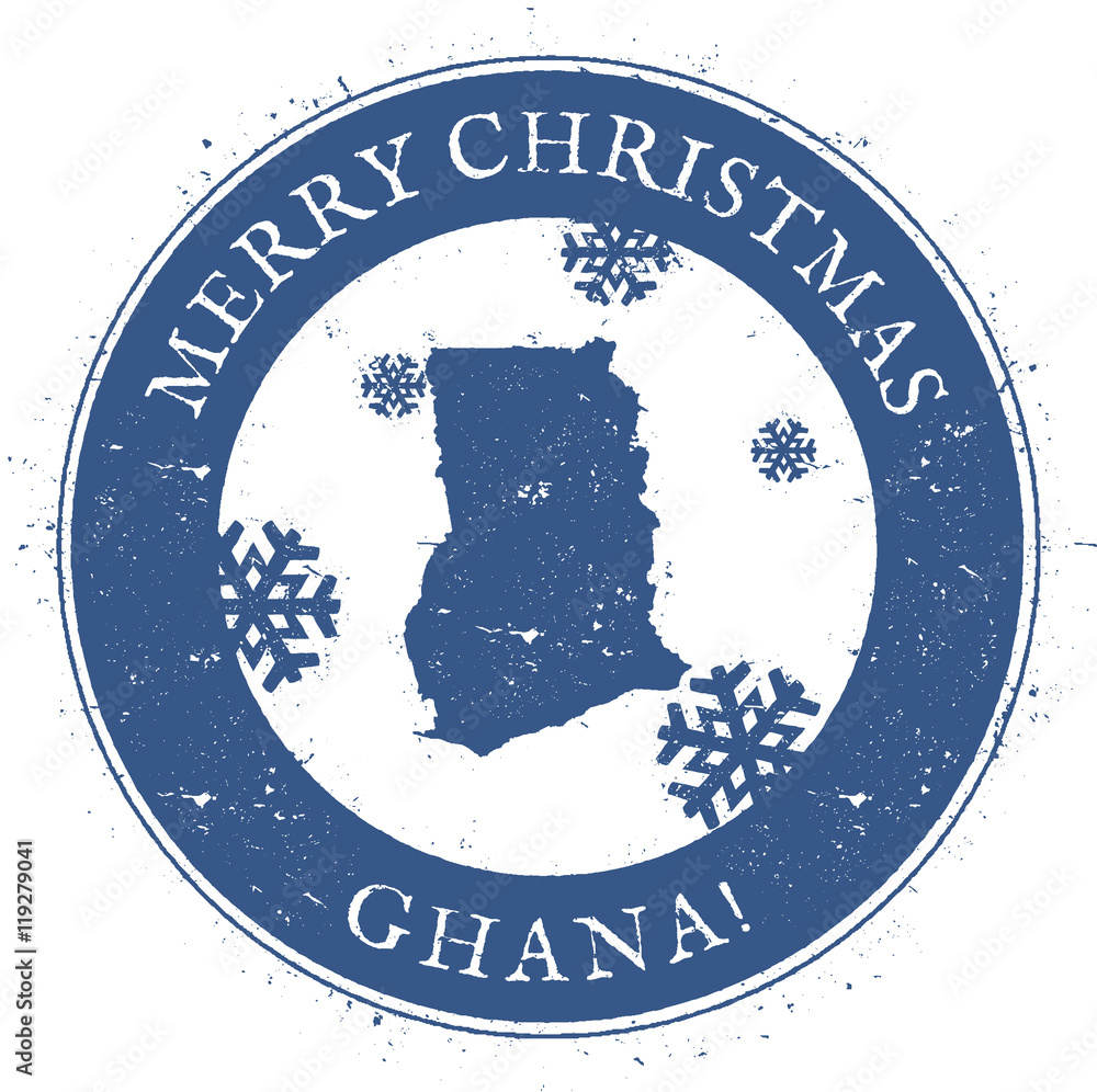 Ghana map. Vintage Merry Christmas Ghana Stamp. Stylised rubber stamp ...