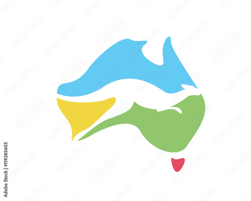 Modern Australia Logo - Colorful Australia Map With Kangaroo Silhouette ...