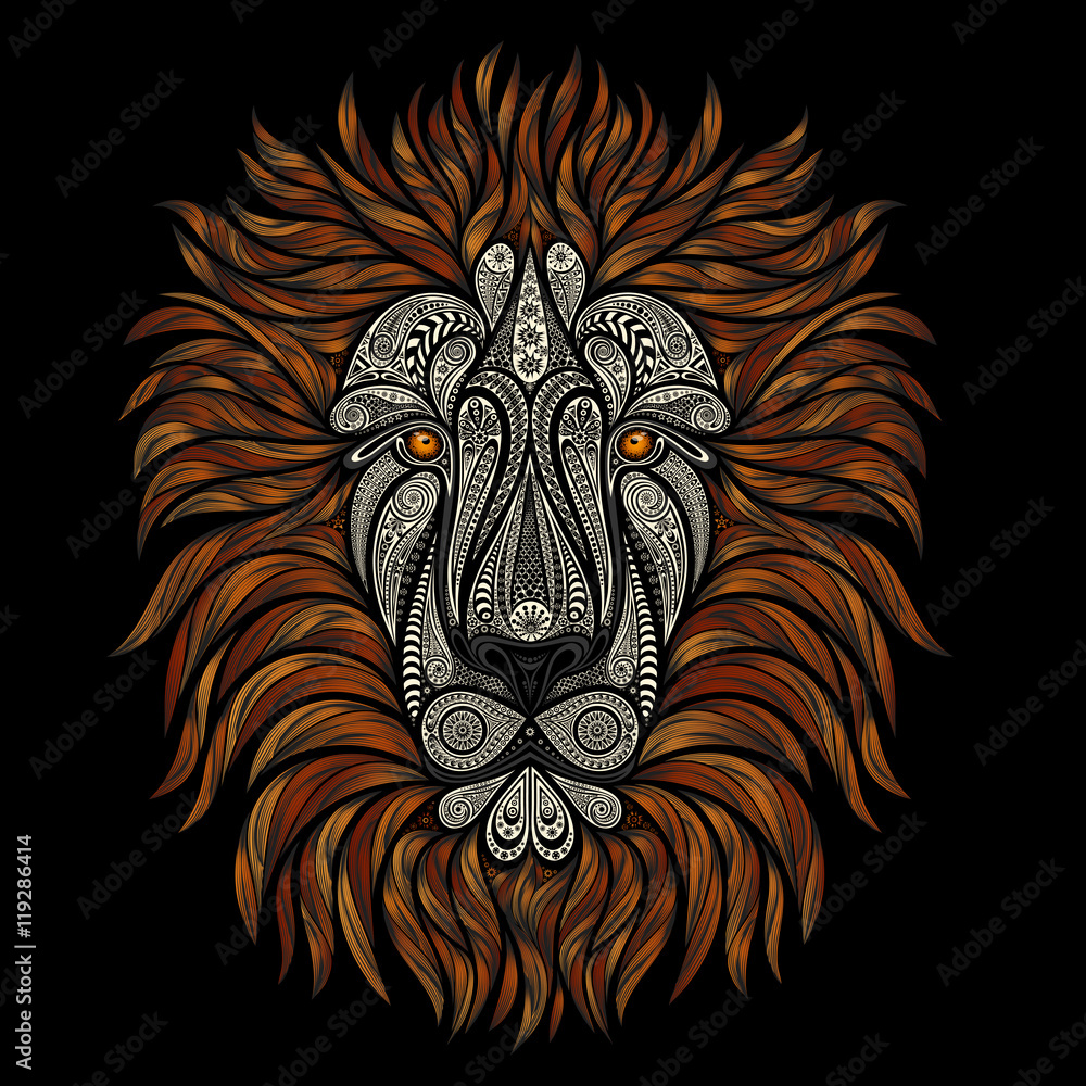 Vector lion patterns with a red mane on a black background Stock Vector ...