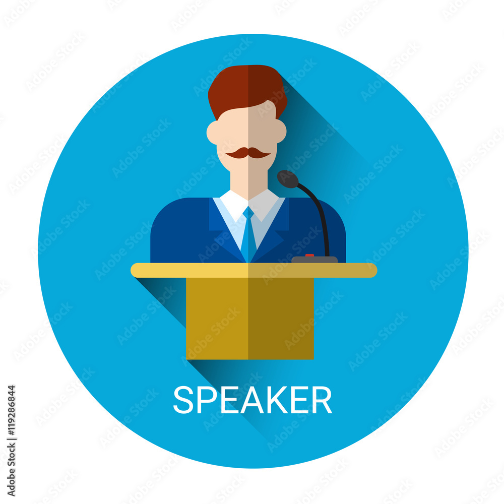 Business Man Speaker Standing Over Tribune Icon Stock Vector | Adobe Stock