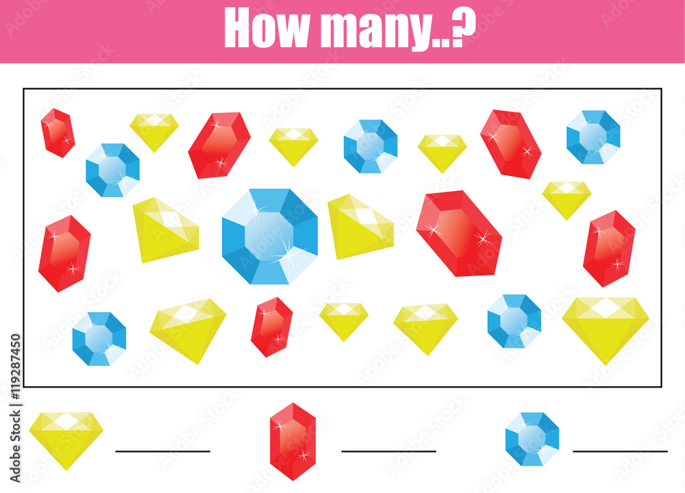 Counting educational children game, kids activity. How many objects ...