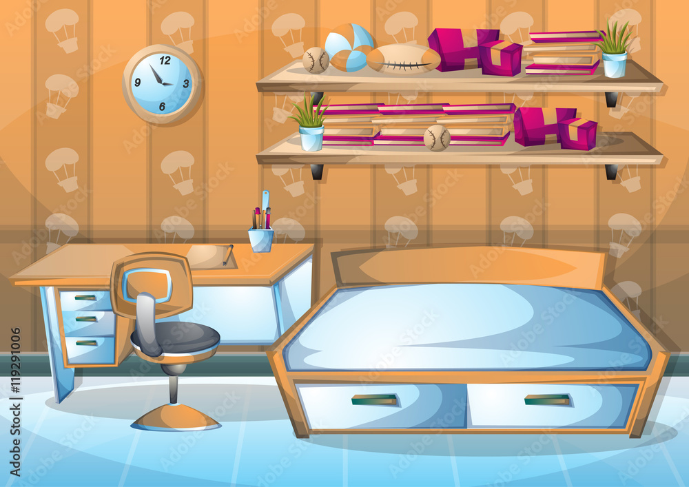 cartoon vector illustration interior kid room with separated layers in ...