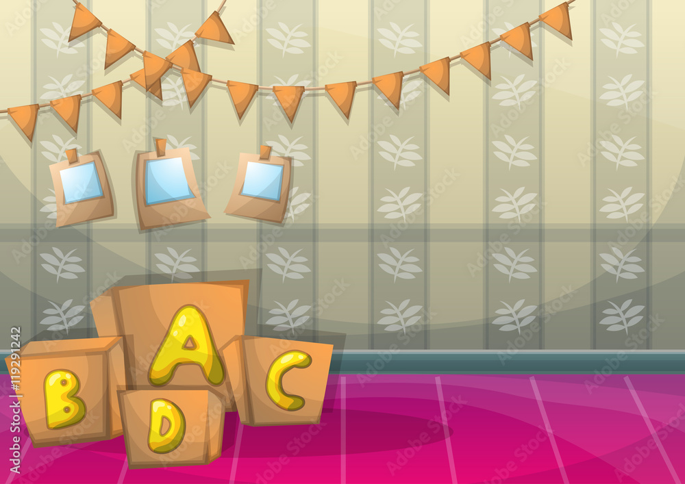 cartoon vector illustration interior kid room with separated layers in ...