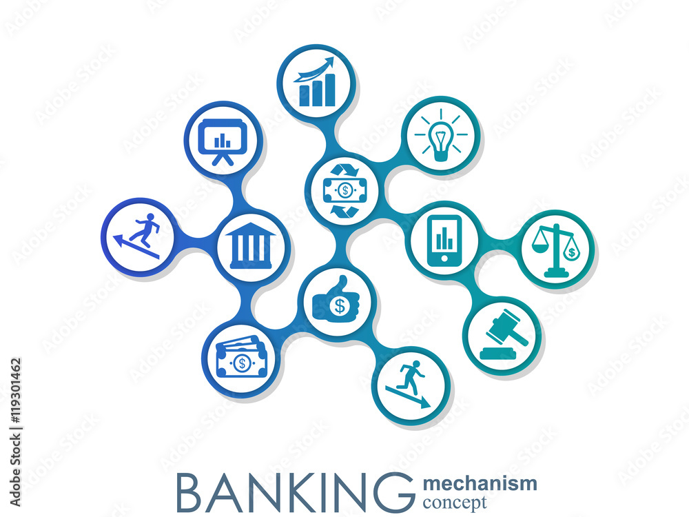 Banking mechanism. Abstract background with connected gears and ...