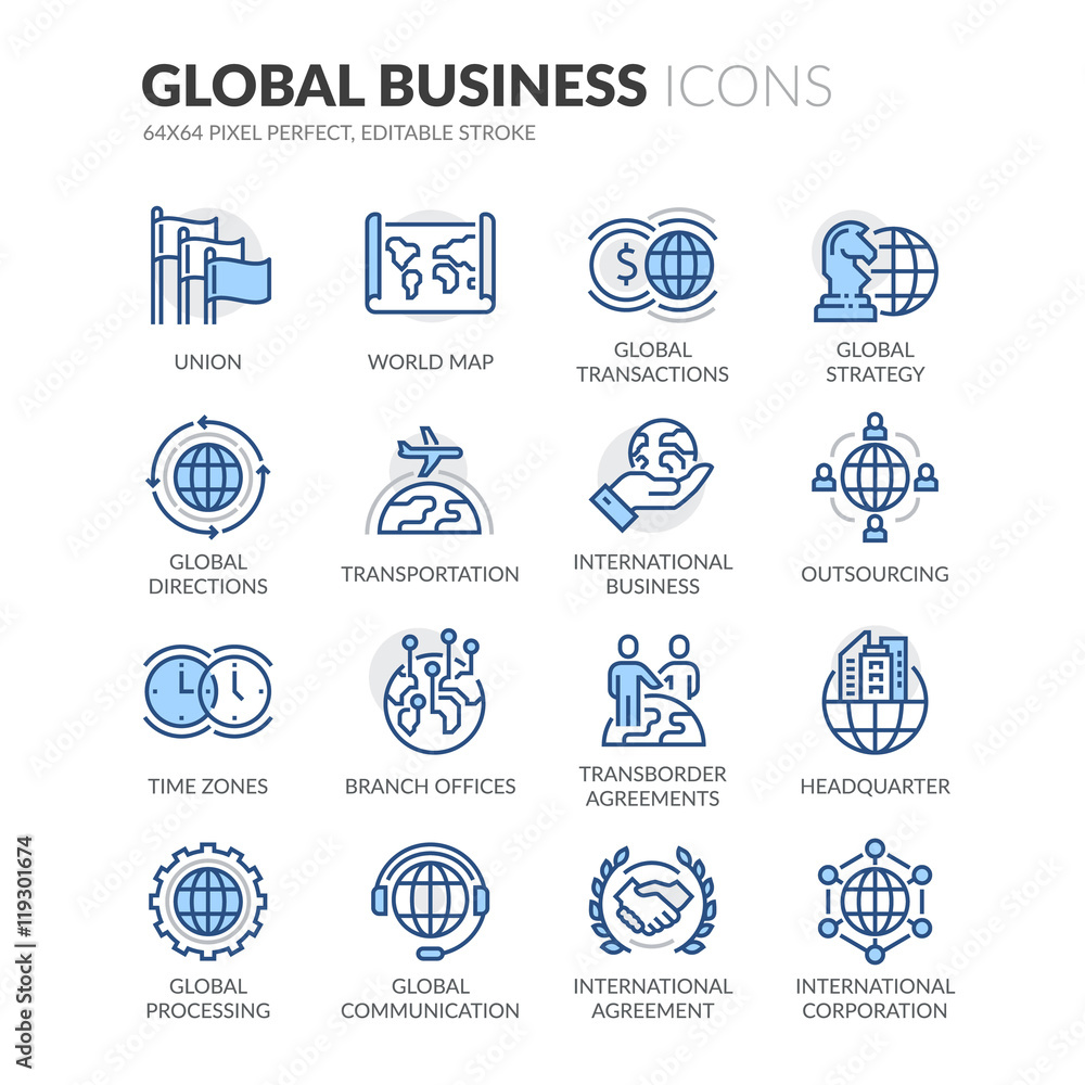 Line Global Business Icons Stock Vector | Adobe Stock