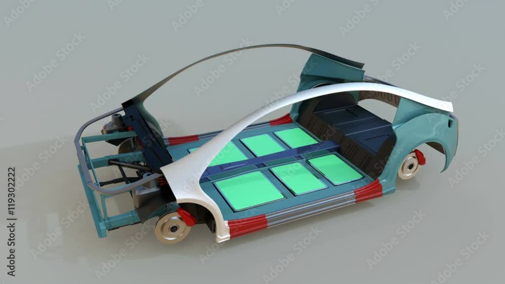 3D animation of electric car body frame assembly process Stock Video ...