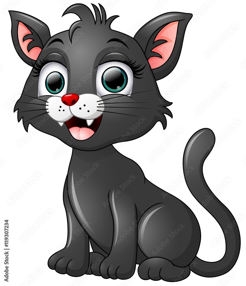 Black cat cartoon isolated on white background Stock Vector | Adobe Stock